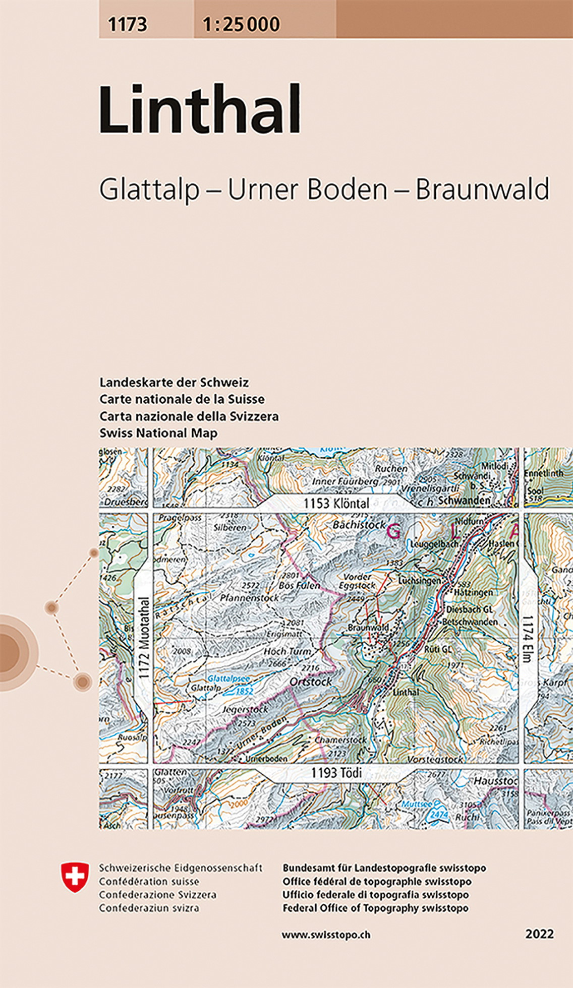 Swisstopo LK 1173 Linthal Karte 1:25'000 Bächli Bergsport