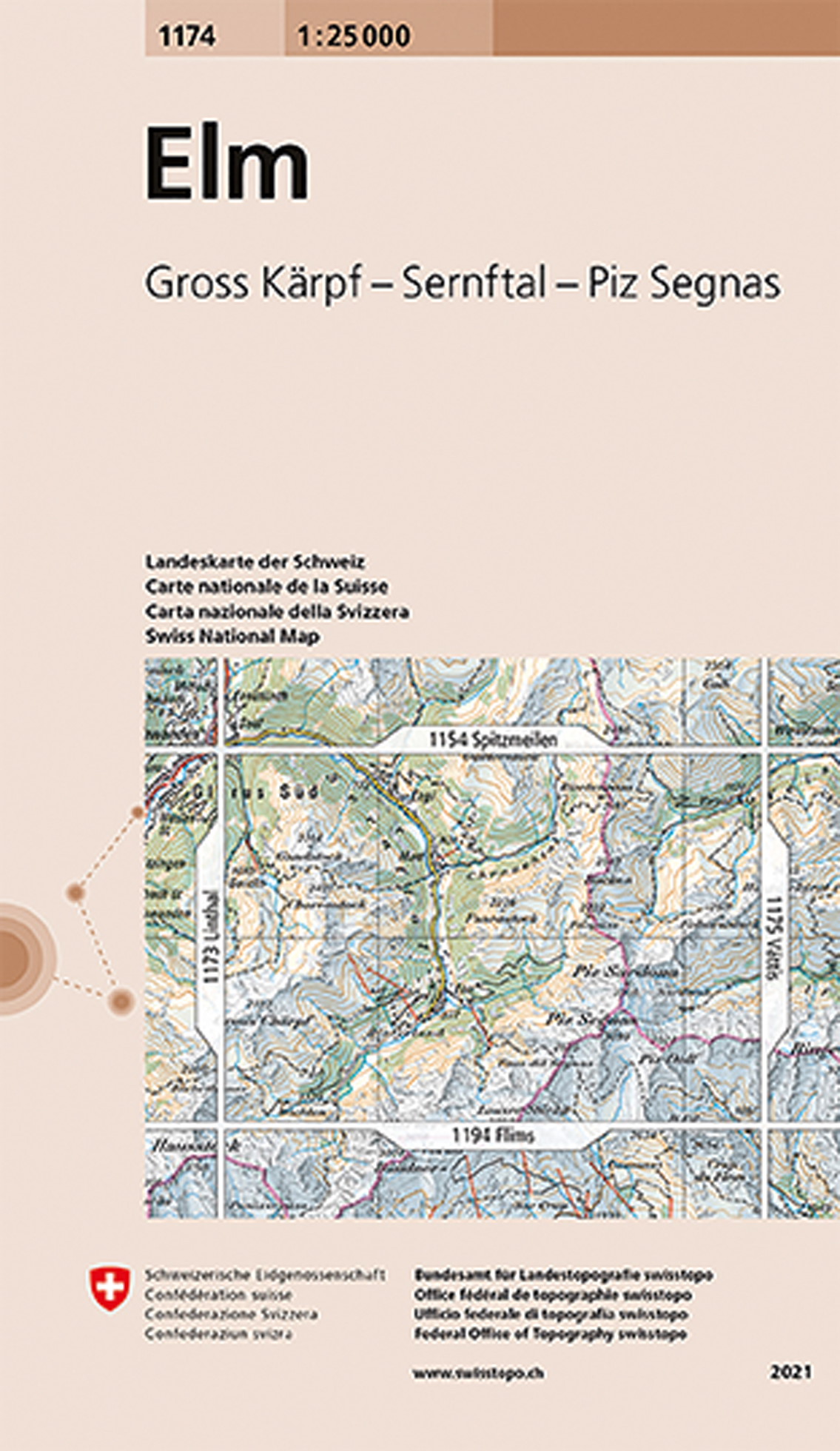 Swisstopo LK 1174 Elm Karte 1:25'000 Bächli Bergsport